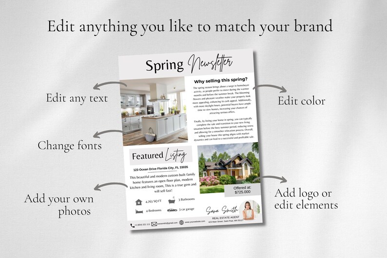 Spring Real Estate Newsletter Template, Realtor Marketing, Canva Flyer ...