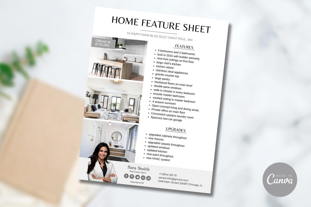 Real Estate Home Feature Sheet, Real Estate Marketing, Real Estate ...