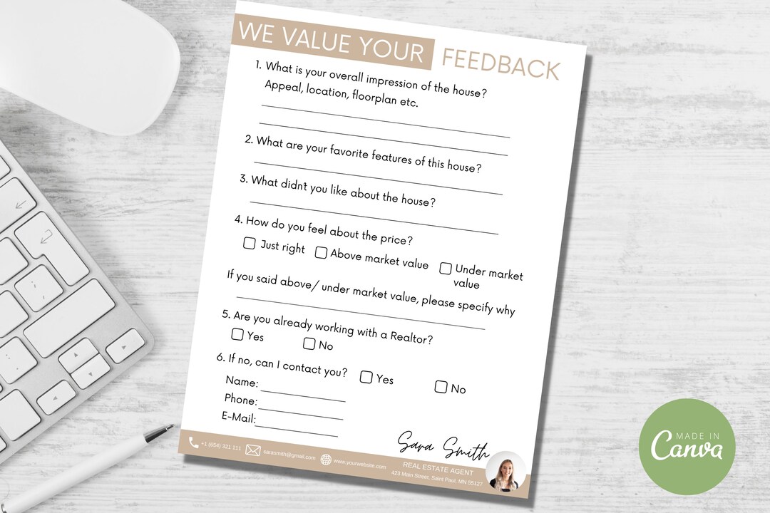 Open House Feedback Form Editable Canva Template Real Estate Marketing ...