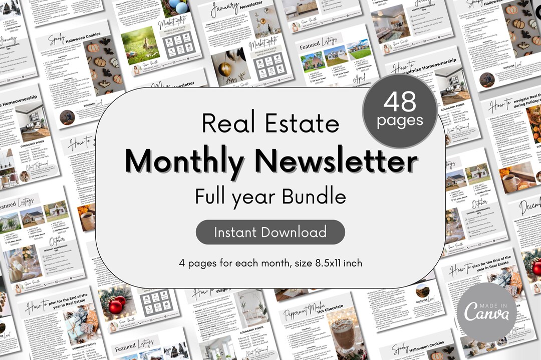 Full Year Real Estate Newsletter Bundle, Real Estate Marketing, Real ...