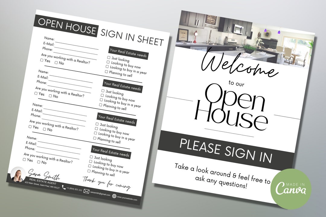 Real Estate Open House Sign & Sign in Sheet, Realtor Open House Forms ...