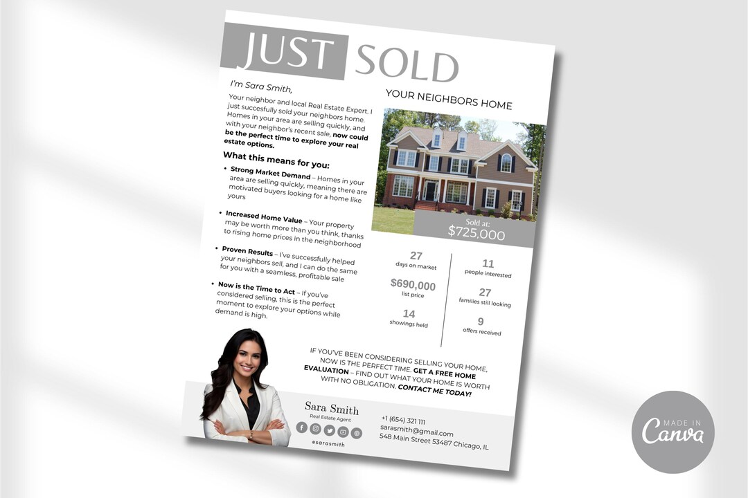 Just Sold Flyer Real Estate Template, Realtor Lead Generation and ...