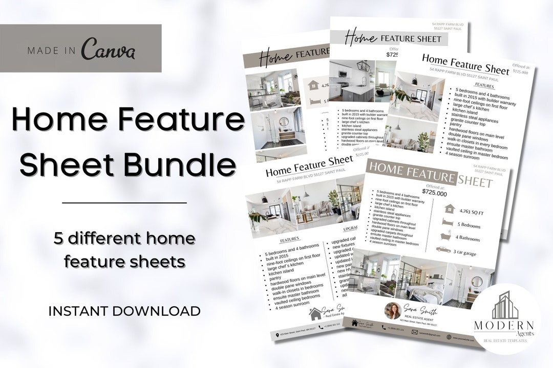 Real Estate Feature Sheet, Real Estate Property Flyer, Home Detail ...