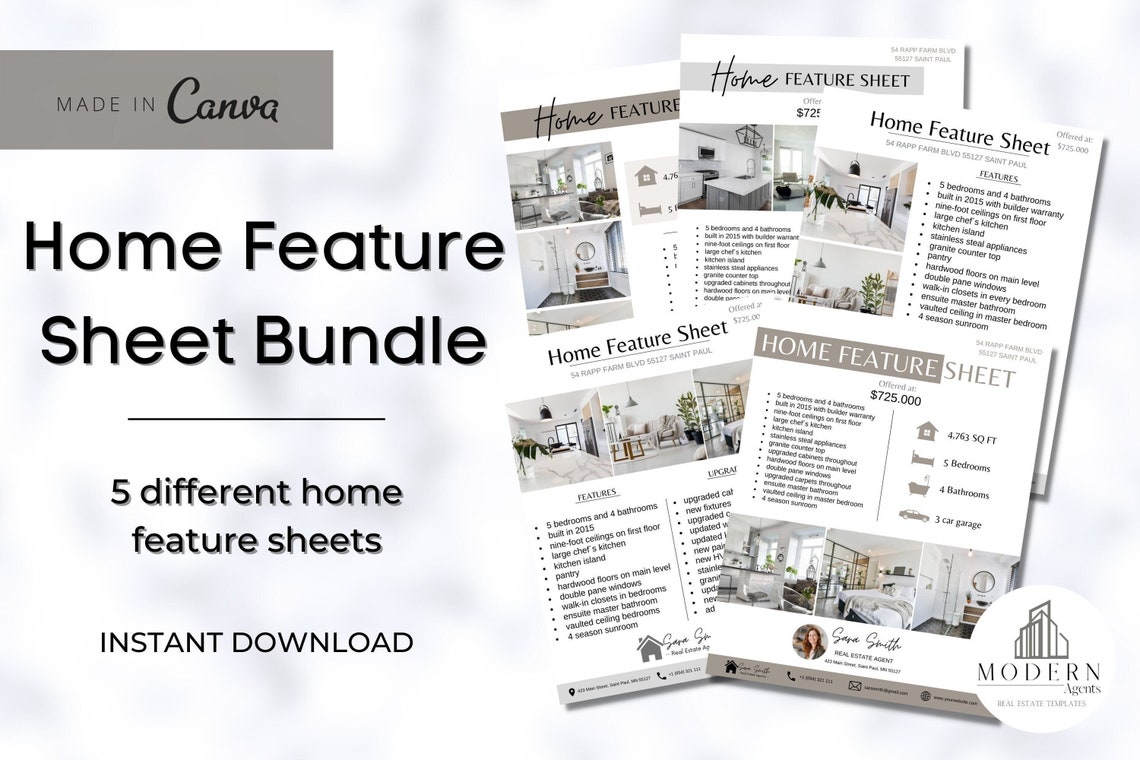 Real Estate Feature Sheet, Real Estate Property Flyer, Home Detail ...