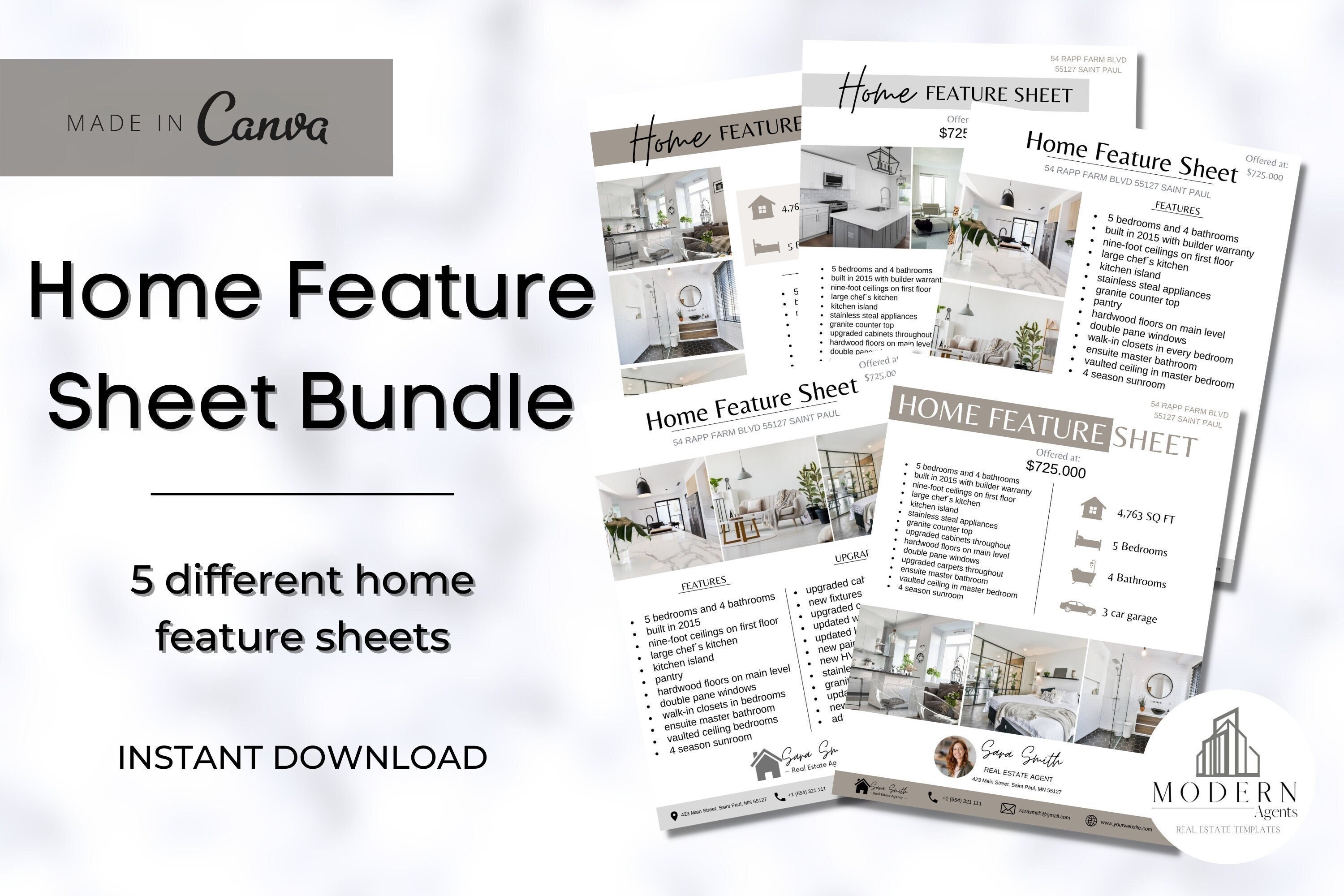 Real Estate Feature Sheet, Real Estate Property Flyer, Home Detail ...