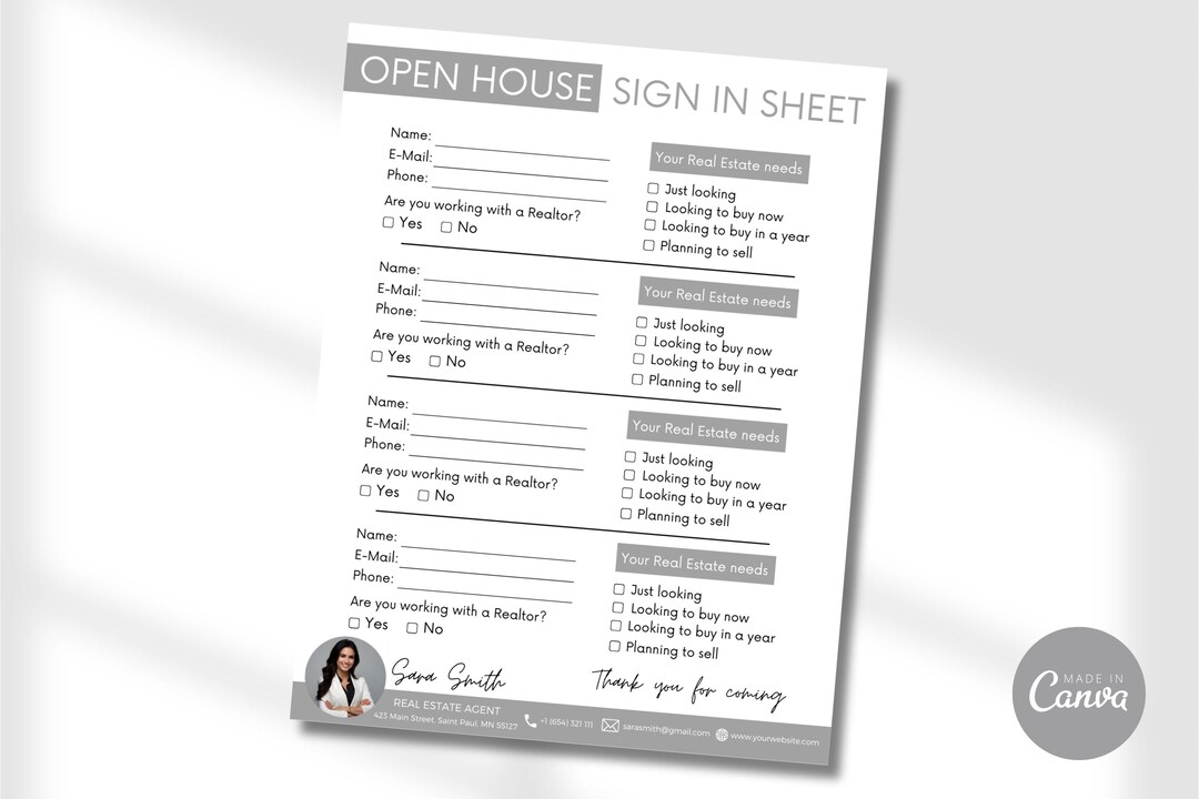 Real Estate Open House Sign in Form, Real Estate Sign in Sheet, Open ...