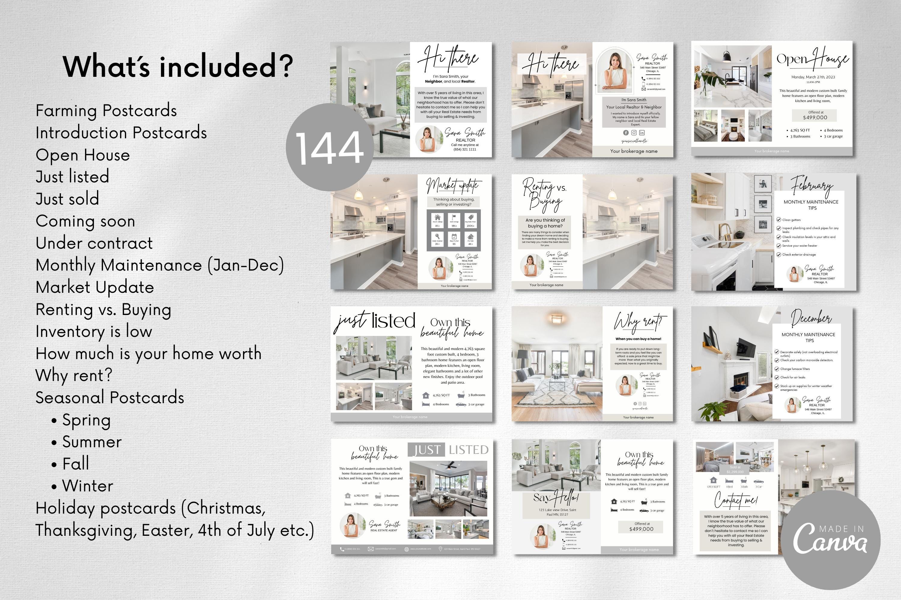 Real Estate Postcard Bundle Template, Editable Canva Introduction ...