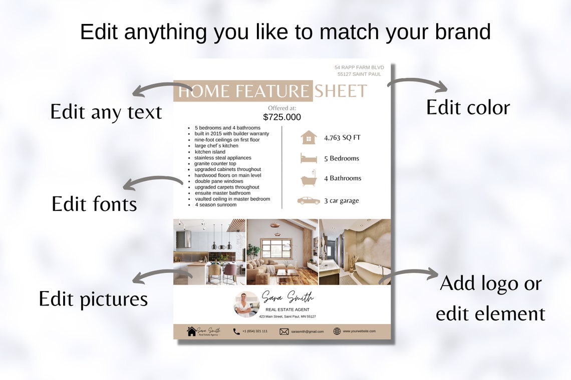 Real Estate Feature Sheet, Real Estate Property Flyer, Home Detail ...