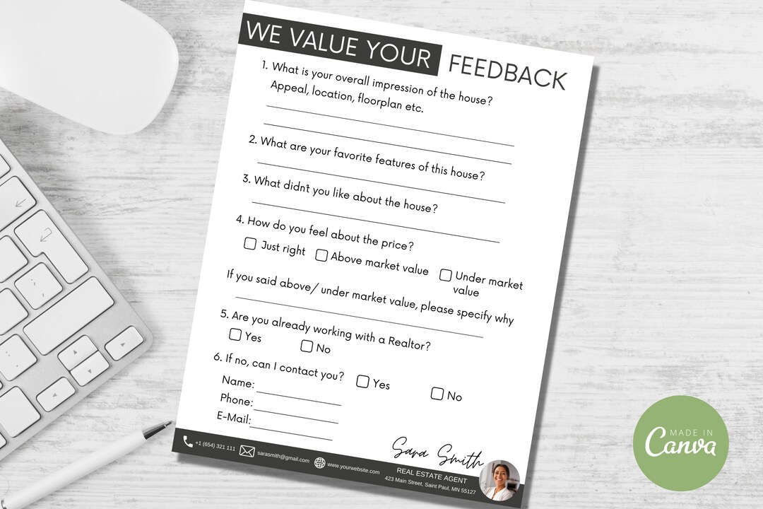 Open House Feedback Form, Editable Canva Template, Real Estate ...