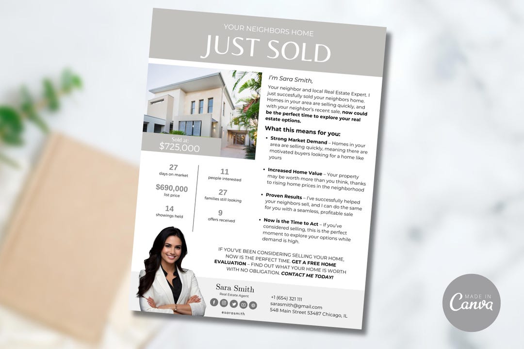 Real Estate Just Sold Flyer Template, Realtor Farming and Lead ...
