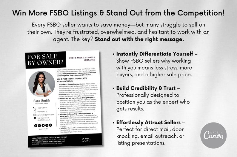 FSBO Flyer for Real Estate Agents, Flyers for Sale by Owner, FSBO ...