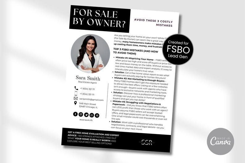 FSBO Flyer for Real Estate Agents, Flyers for Sale by Owner, FSBO ...
