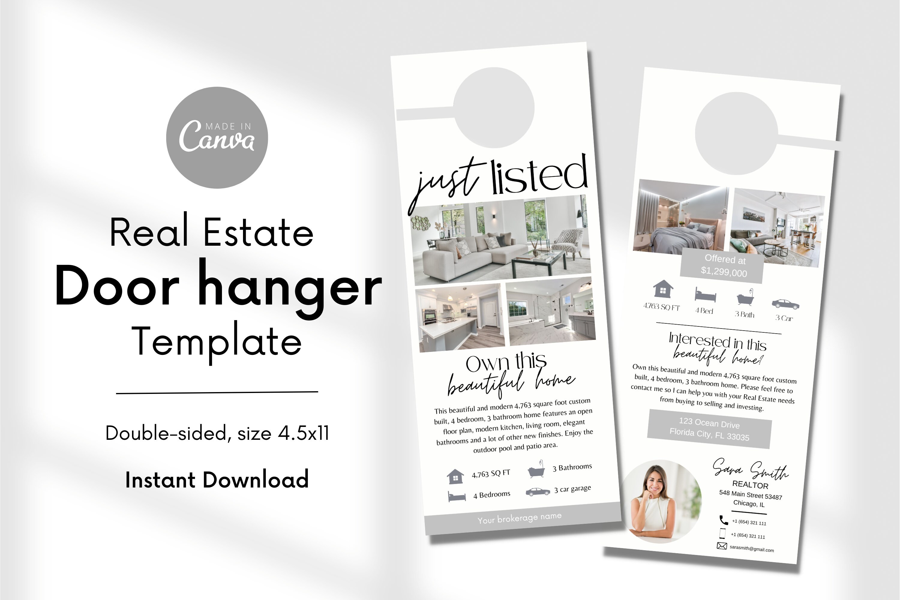 Real Estate Door Hanger Template for Real Estate Farming, Just Listed ...