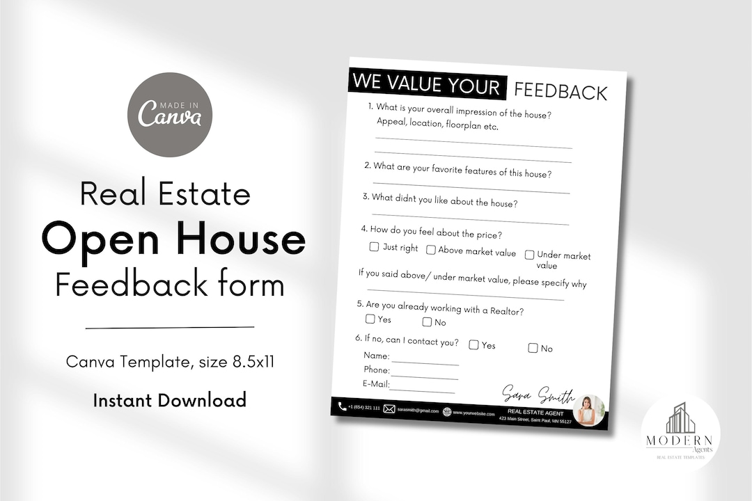 Open House Feedback Form, Editable Canva Template, Real Estate ...