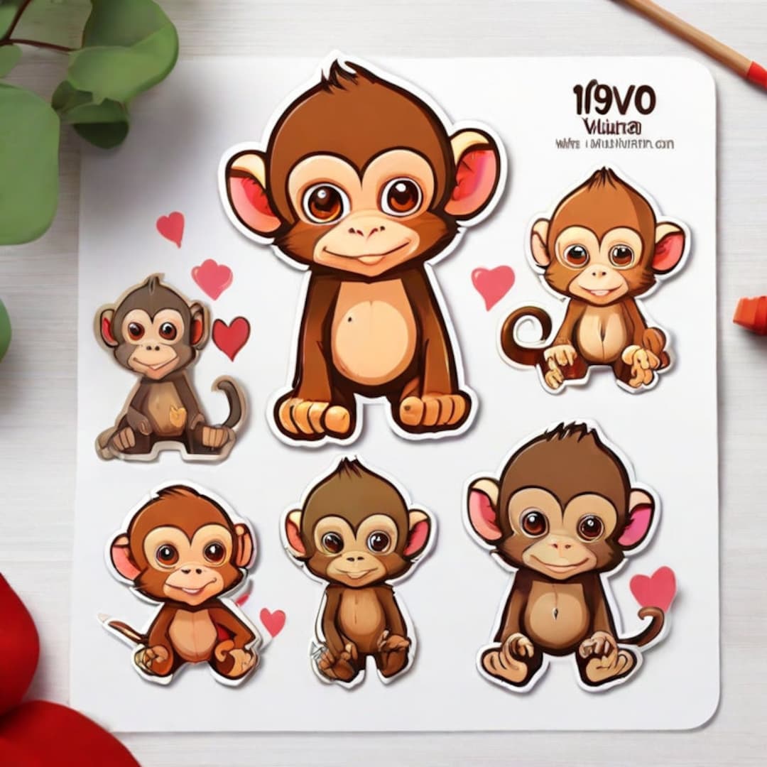 Funny Monkey Sticker Mega Pack 50 Playful Digital Art PNG Stickers ...