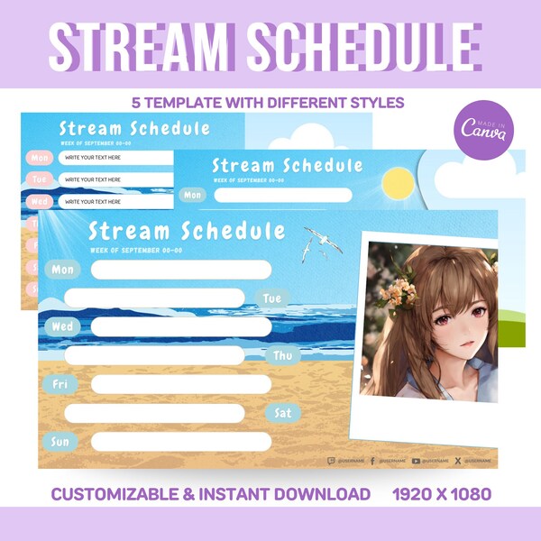 Vtuber Summer Schedule Template - Etsy