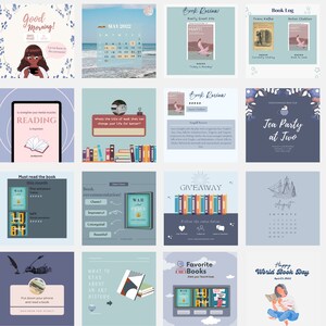 Bookstagram Post Templates 60 Pink Blue Instagram Post Templates Book ...