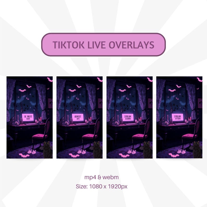 Punk Gothic Room Tiktok Live Overlay Package: Animated Stream Scenes ...