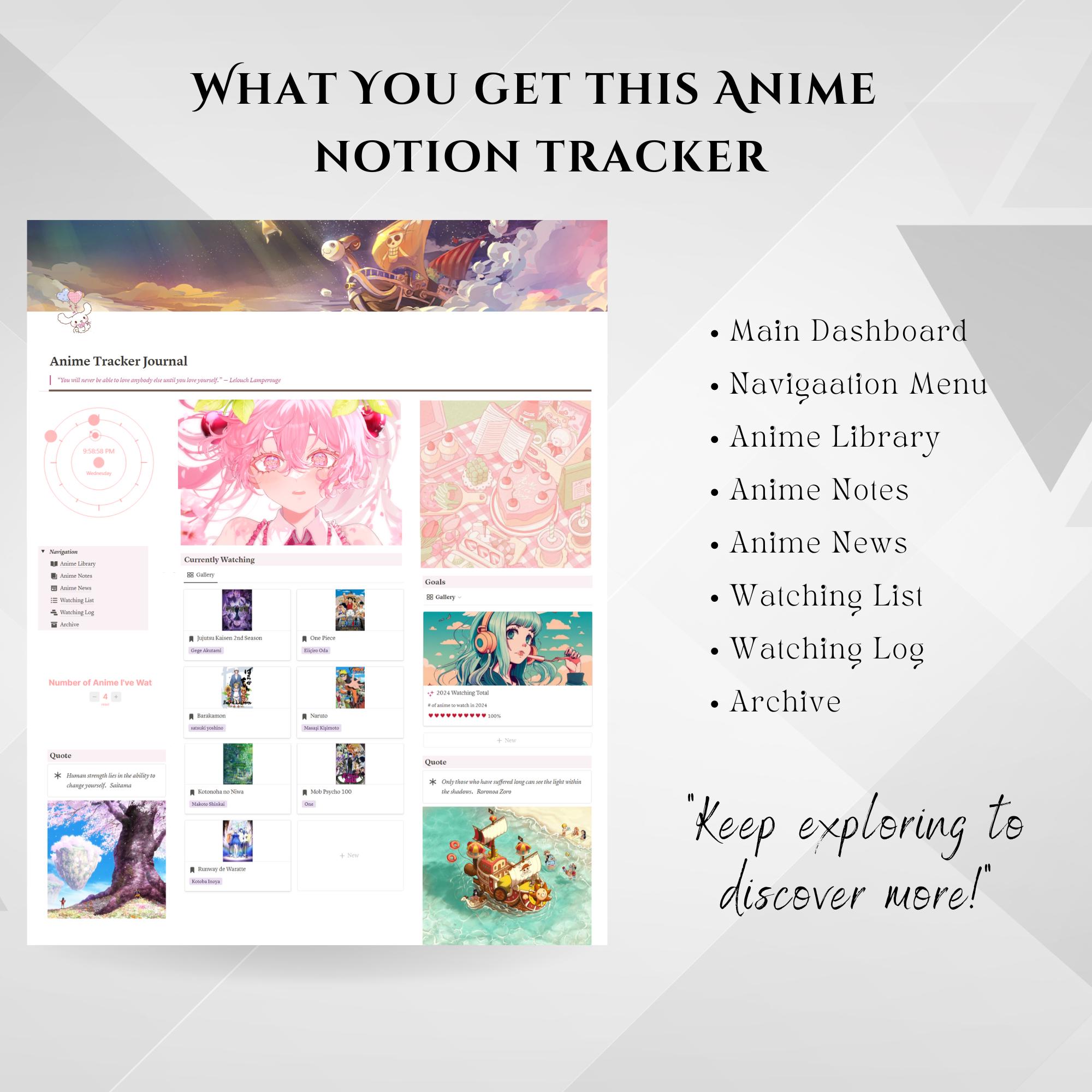 Anime Tracker Notion Template,cute Anime Watching Journal Template ...