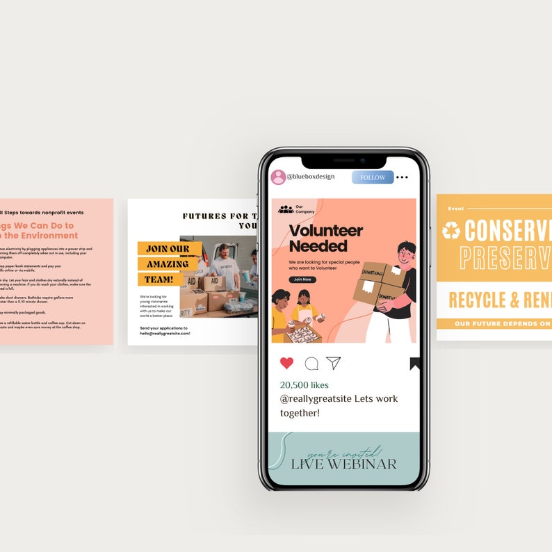 Nonprofit Instagram Post Templates: Editable Canva Social Media (PDF ...