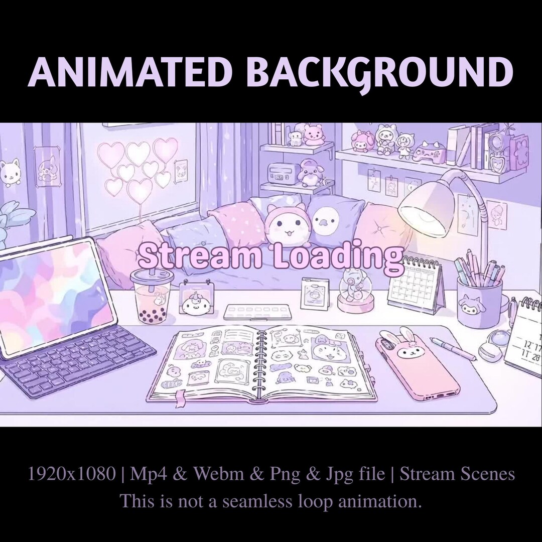 Kawaii Pastel Animated Stream Background, Cozy Desk Setup (digital ...