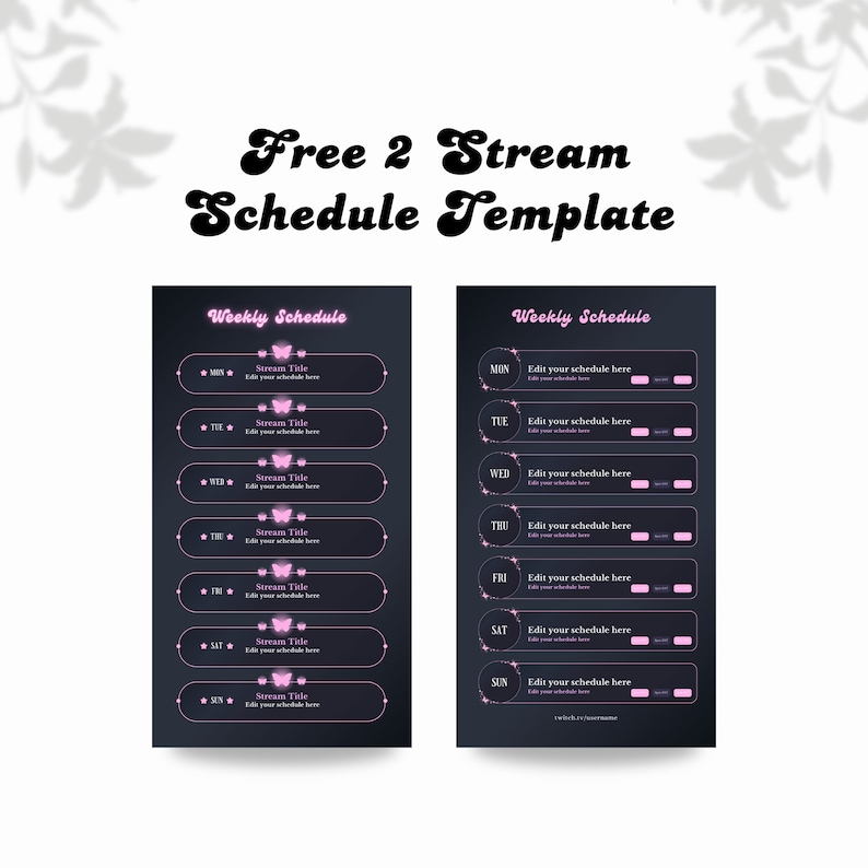 Pink Butterfly Stream Weekly Schedule Template (canva Editable, Digital ...