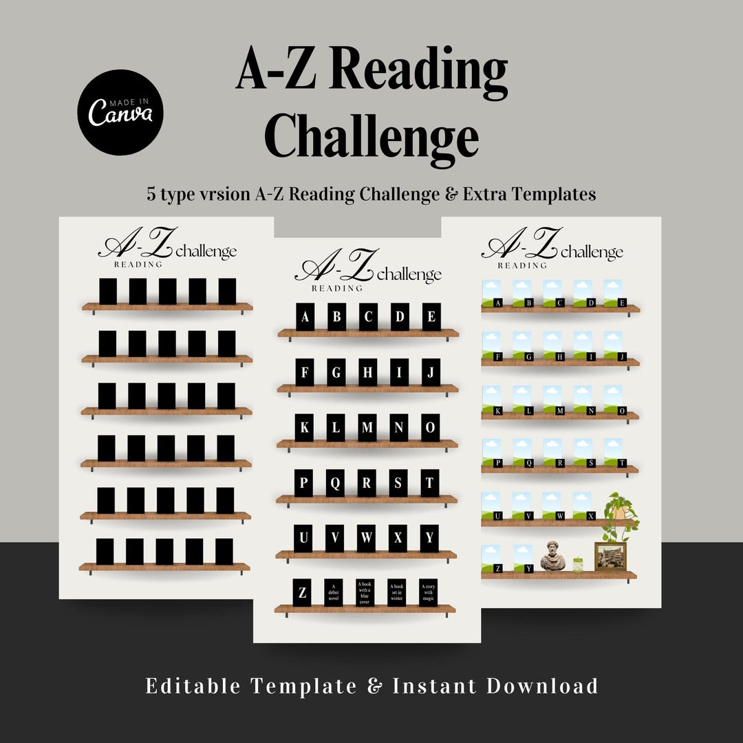 A-Z Reading Challenge,a to Z Book Challenge Tracker Editable Template ...