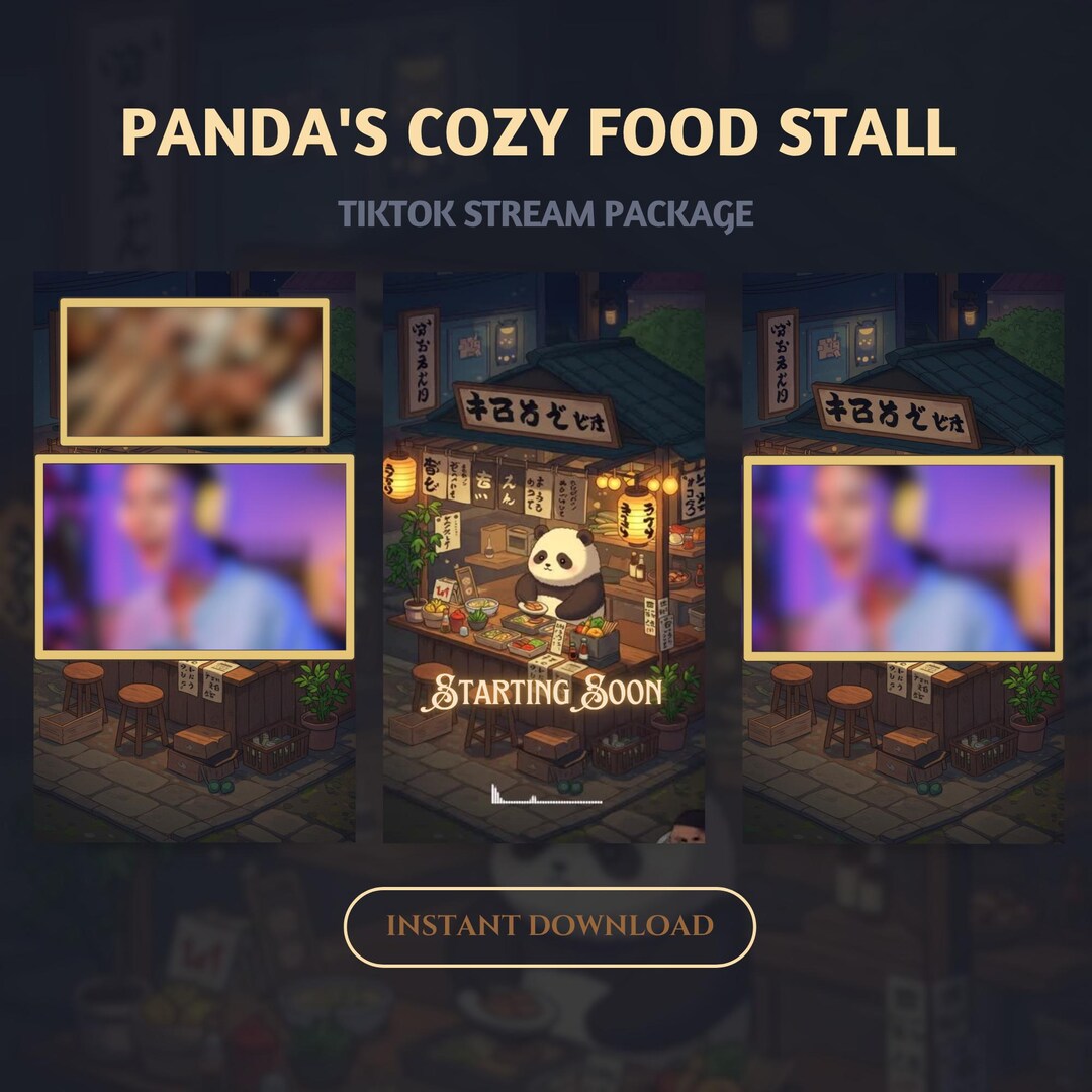 Panda's Cozy Food Stall Stream Overlay, Animated Scenes (digital ...