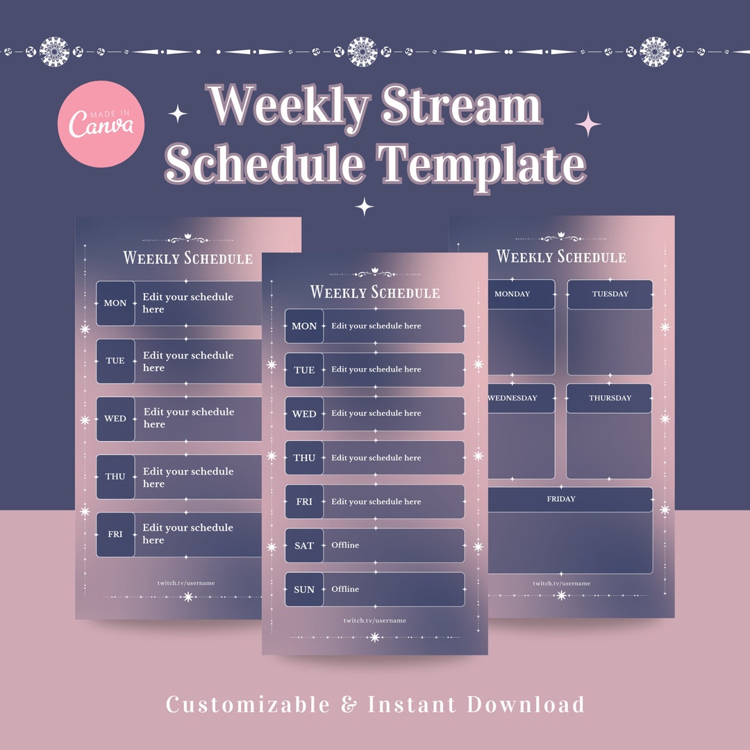 Dark Purple Weekly Stream Schedule Template: Modern Content Planner ...