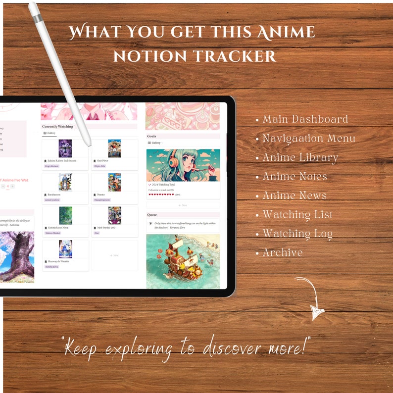 Anime Tracker Notion Template,cute Anime Watching Journal Template ...