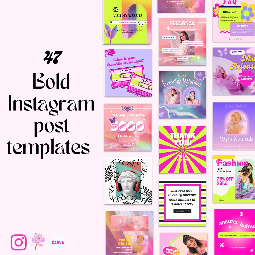 Bold Instagram Post Templates for Canva,trendy Colorful Instagram Post ...