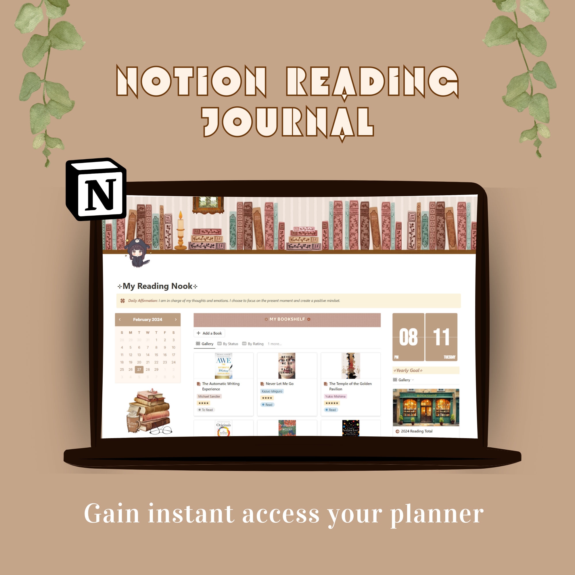 Reading Journal Notion Template,cute Book Tracker Notion Template,cozy Notion Dashboard for ...