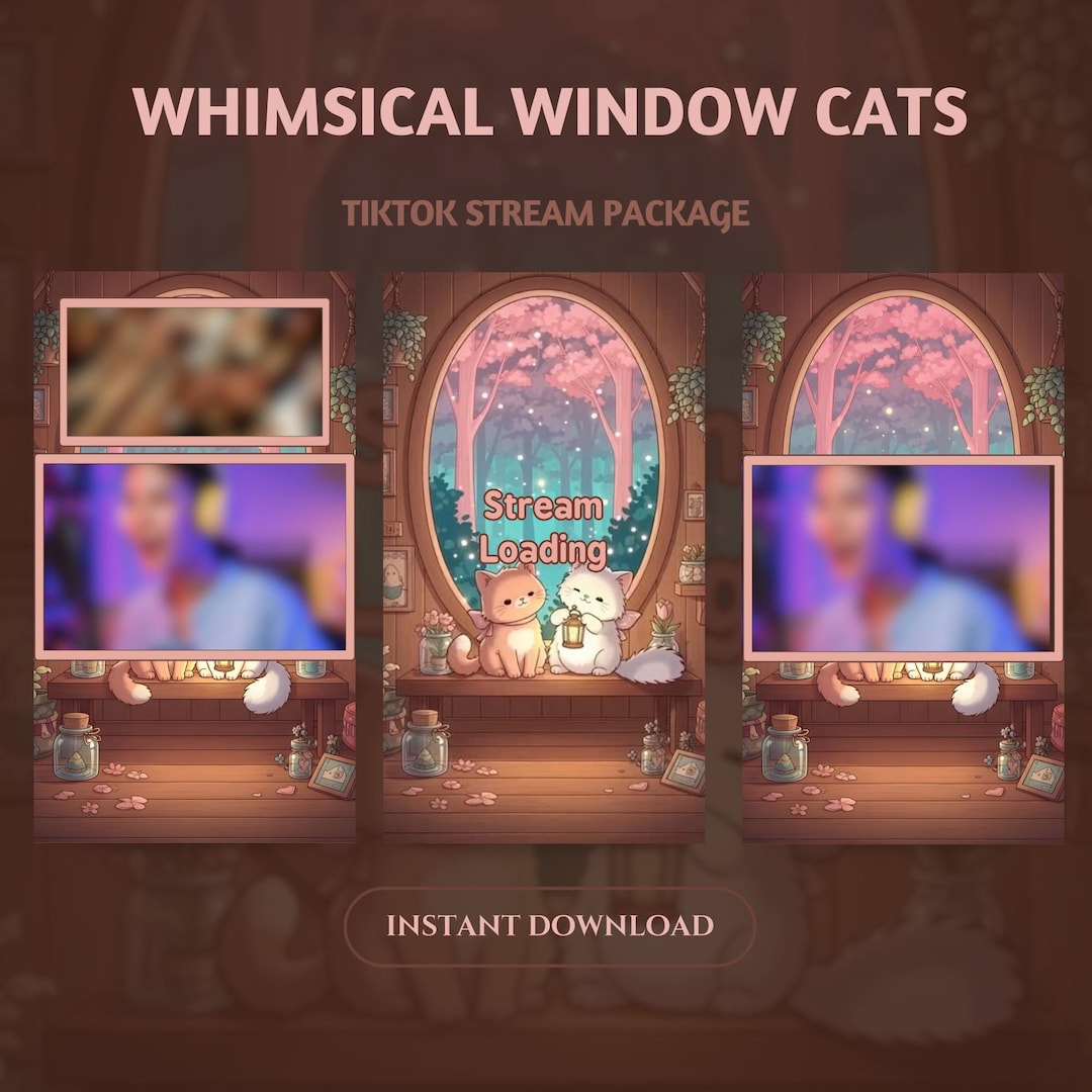 Whimsical Window Cats Cozy Tiktok Stream Overlay,cute Cat Animated ...