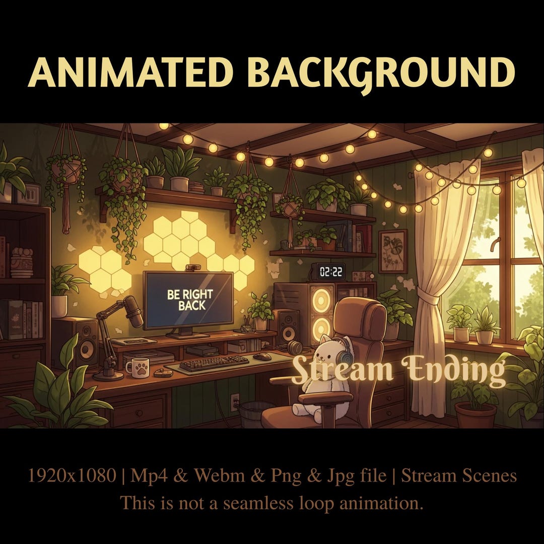 Plant Filled Streamer Setup Animated Stream Overlay, Cozy Greenery ...