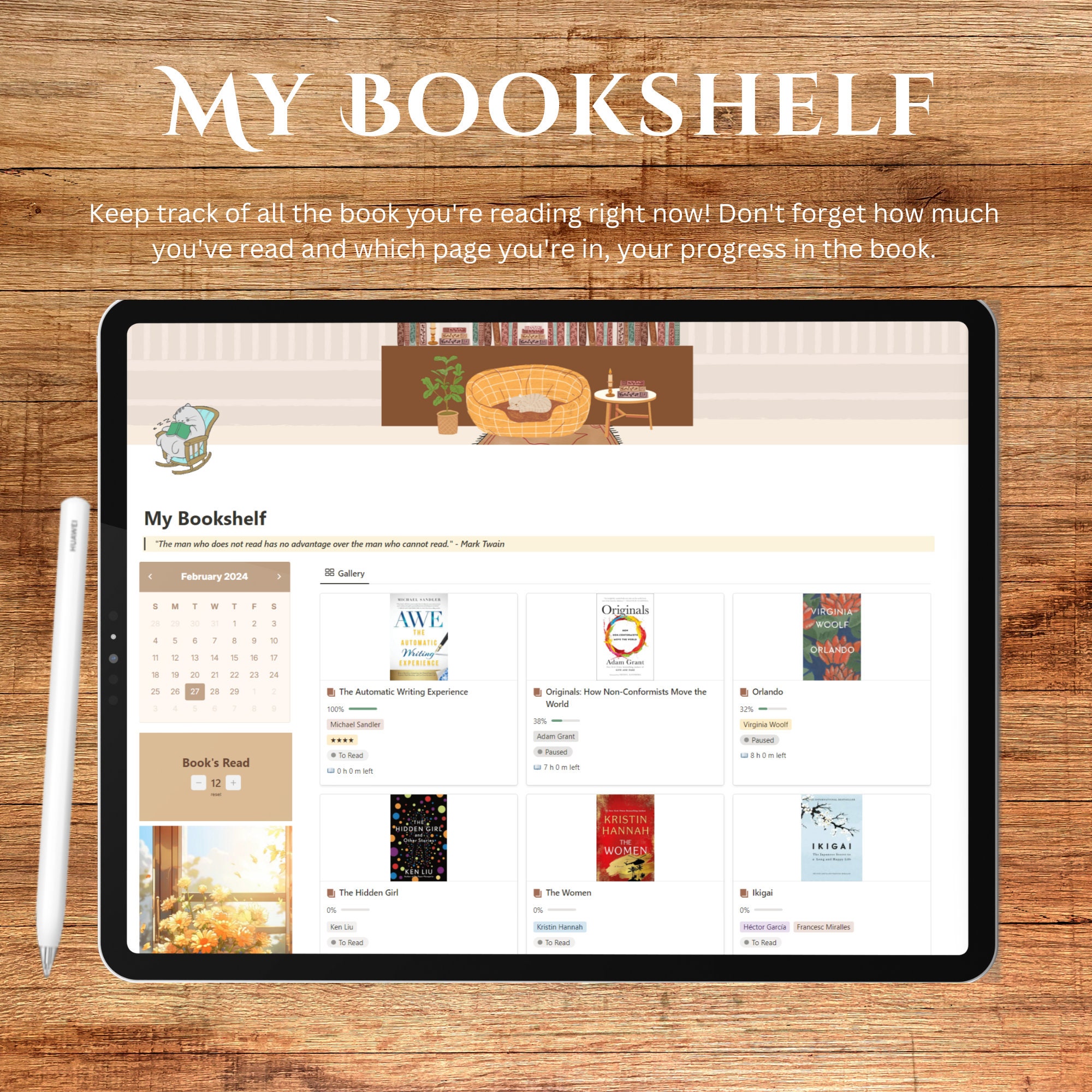 Reading Journal Notion Template,cute Book Tracker Notion Template,cozy Notion Dashboard for ...