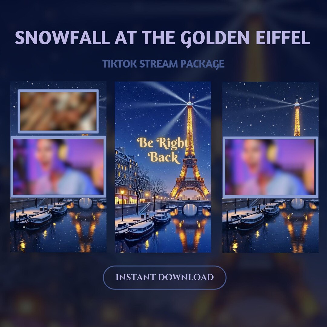 Snowfall at the Golden Eiffel Tiktok Stream Overlay,romantic Paris ...