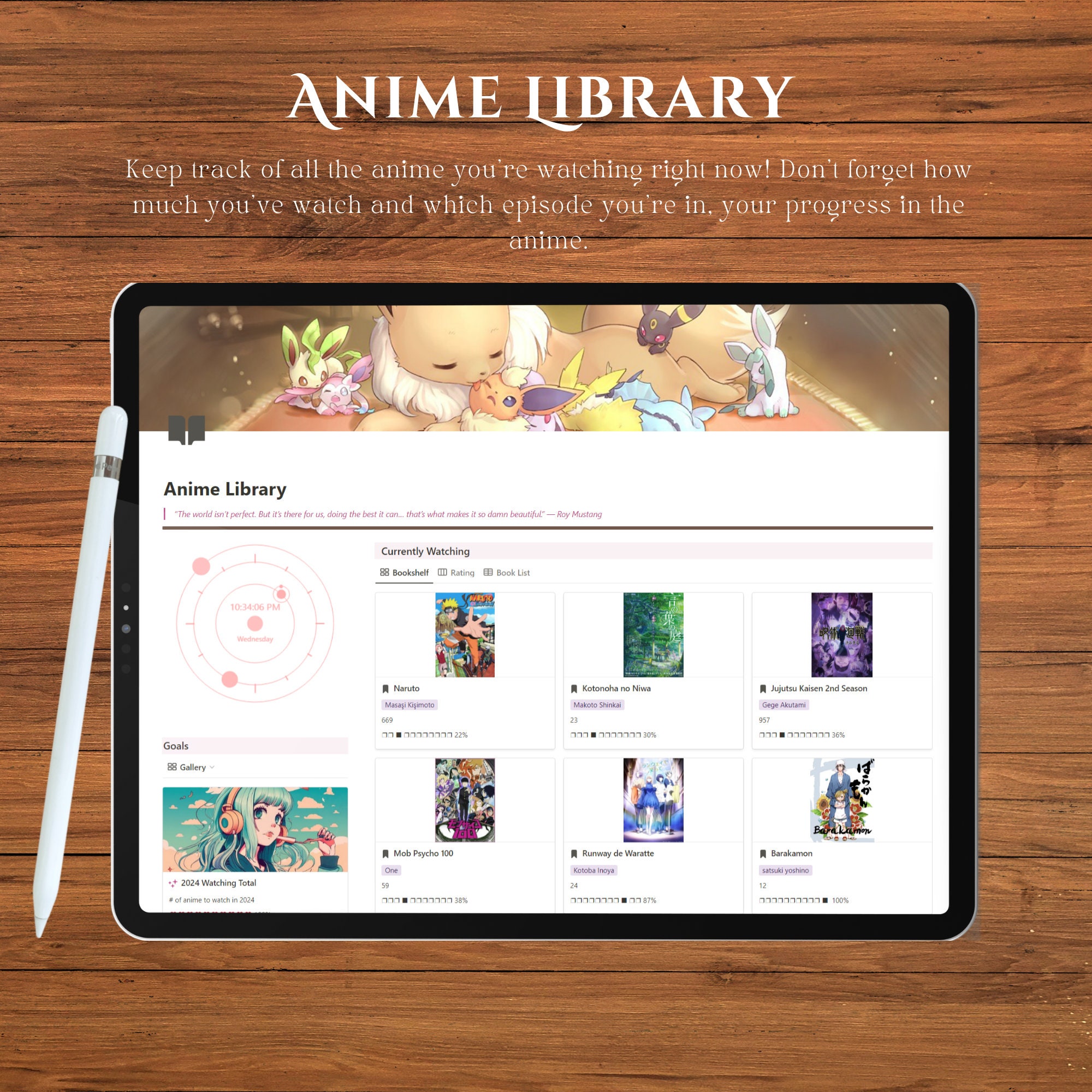 Anime Tracker Notion Template,cute Anime Watching Journal Template ...