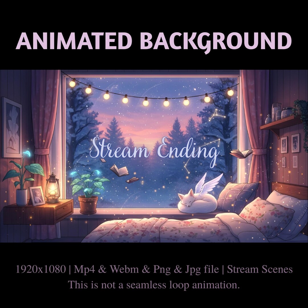 Starlit Fox Dream Room Stream Overlay: Animated Cozy Fantasy Fox Twitch ...