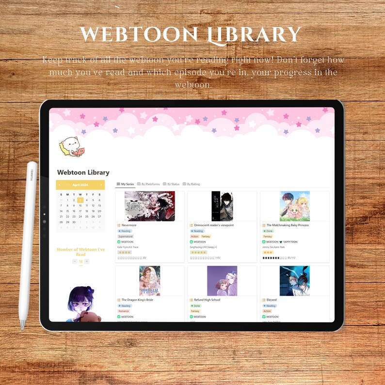 Webtoon Tracker Notion Template: Colorful Digital Reading Journal ...