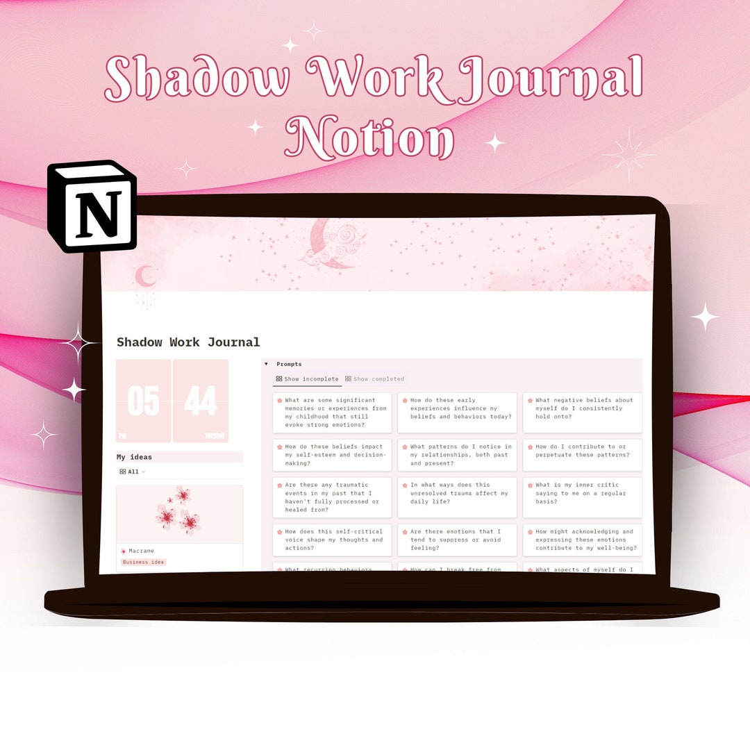 Shadow Work Journal Notion Template,mental Health Journal,100 Self Reflection Prompts,self ...