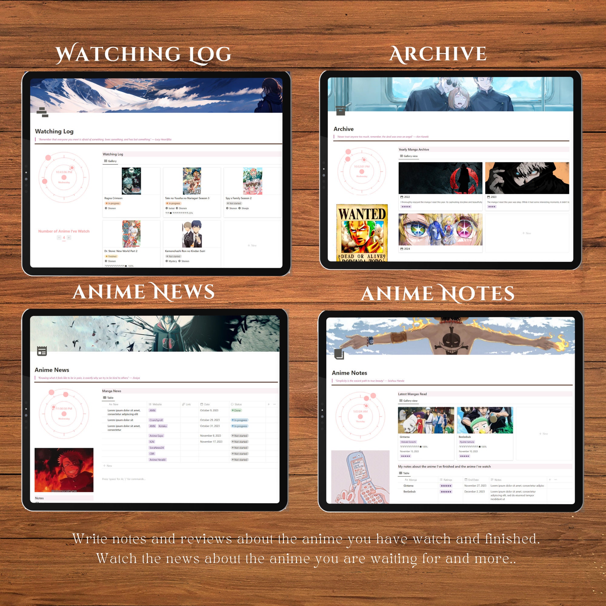 Anime Tracker Notion Template,cute Anime Watching Journal Template ...