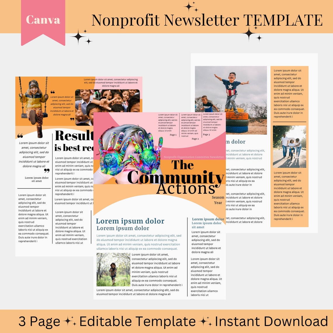Colorful Nonprofit Newsletter Editable Template3-page Letter - Etsy