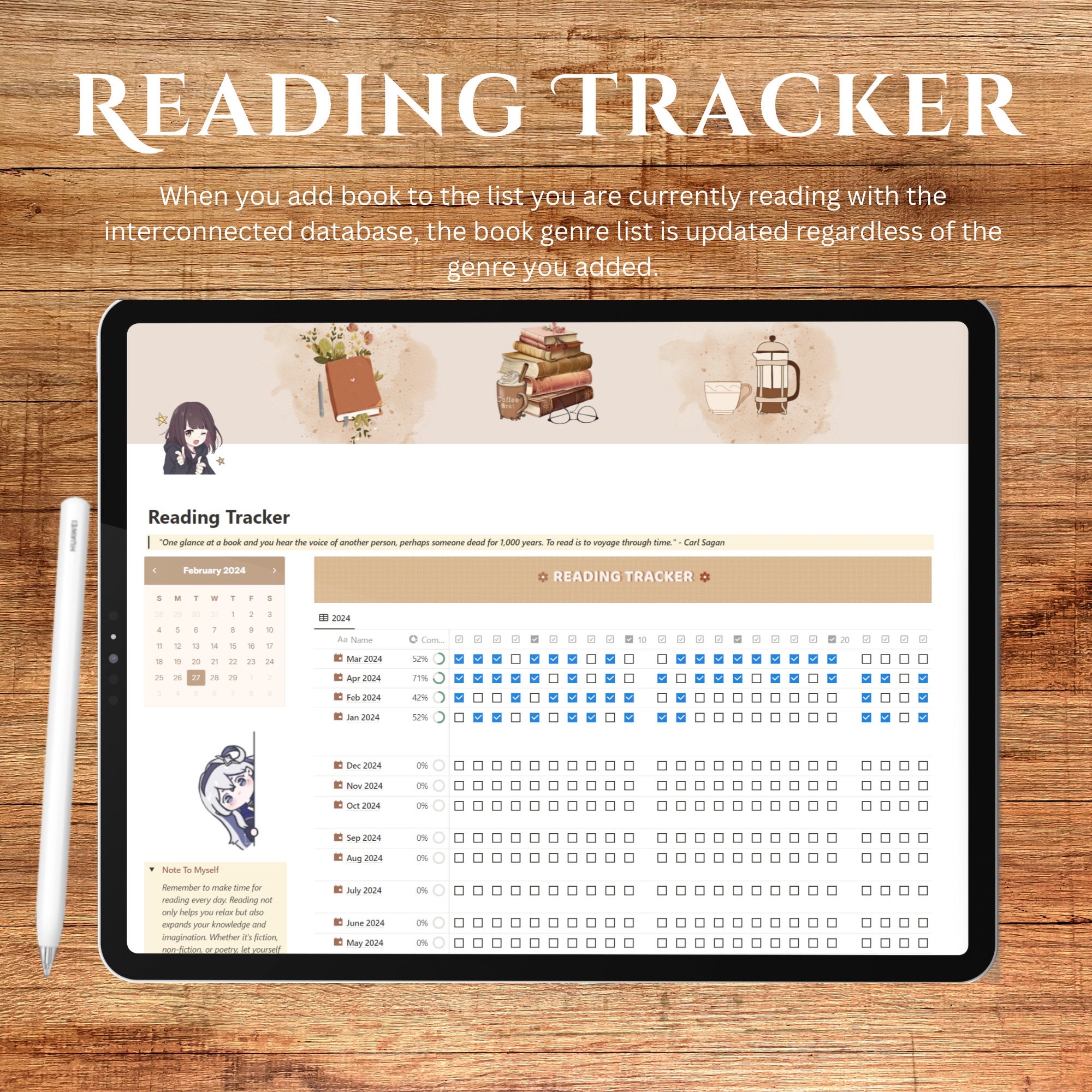 Reading Journal Notion Template,cute Book Tracker Notion Template,cozy Notion Dashboard for ...