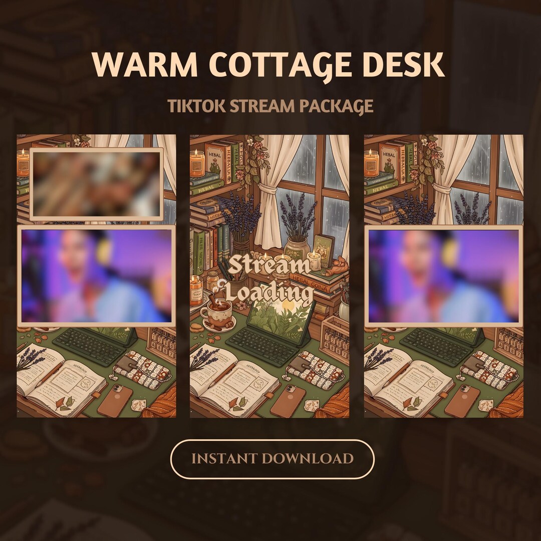Cozy Cottage Desk Tiktok Stream Overlays: Animated Cottagecore Scenes ...