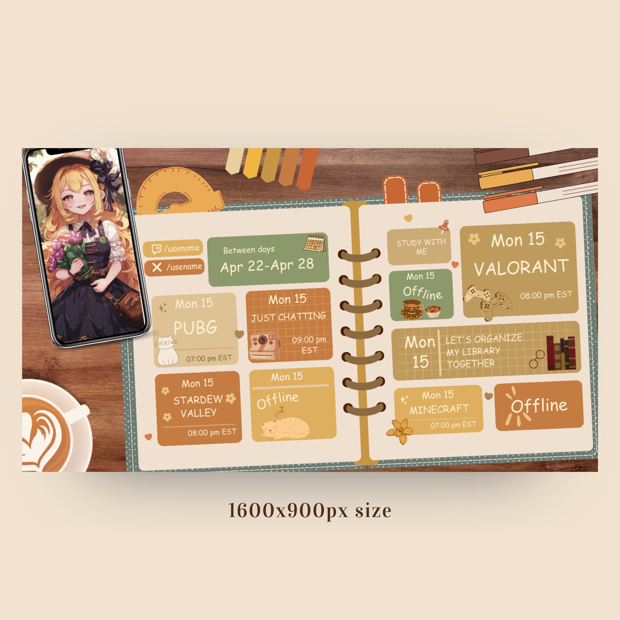Kawaii Anime Stream Schedule Template: Cozy Weekly Notebook (canva ...