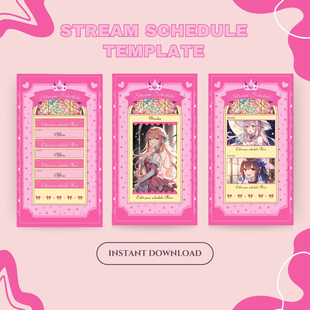 Pink Elegant Stream Schedule Template,cute Story Socials Kawaii Design ...