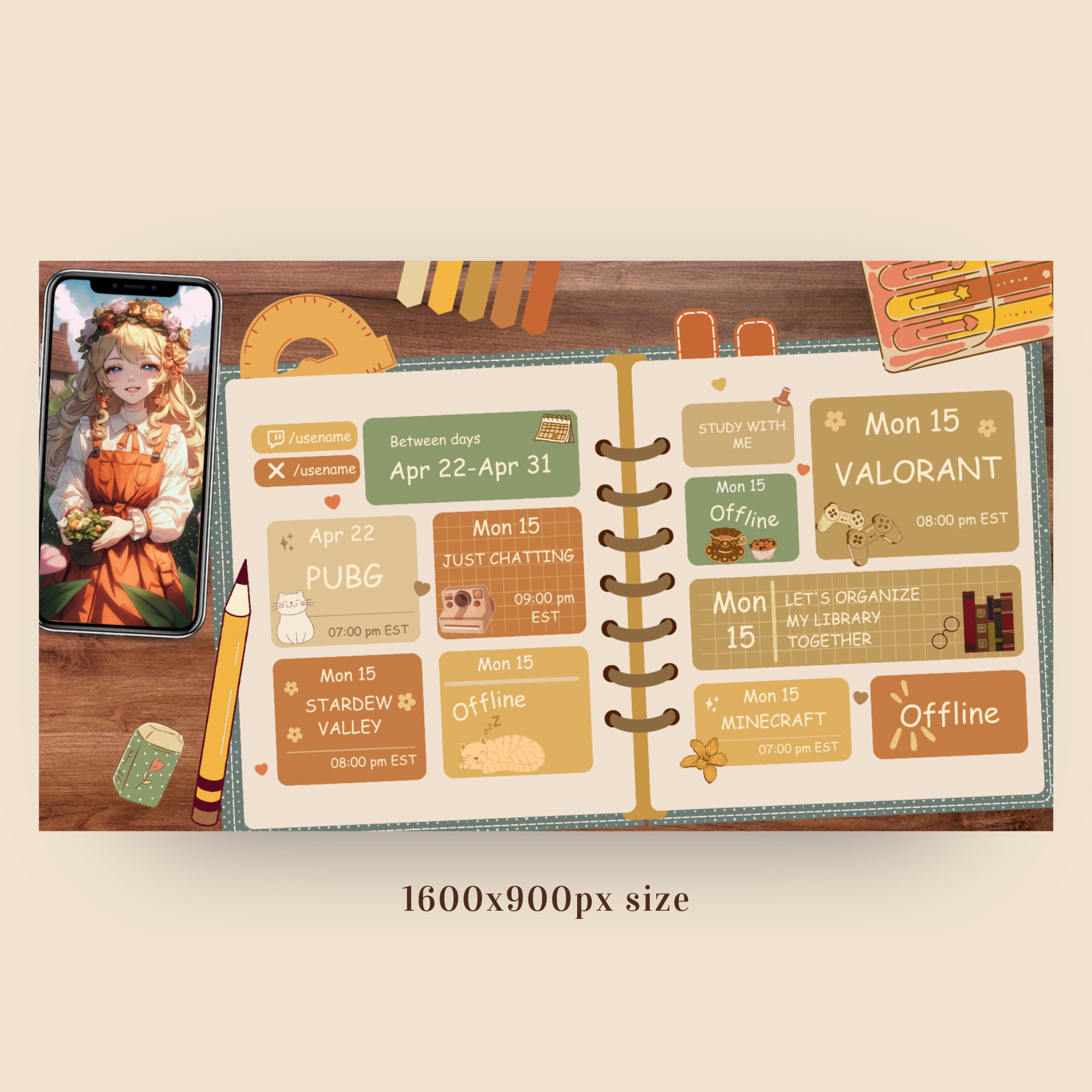 Kawaii Anime Stream Schedule Template: Cozy Weekly Notebook (canva ...
