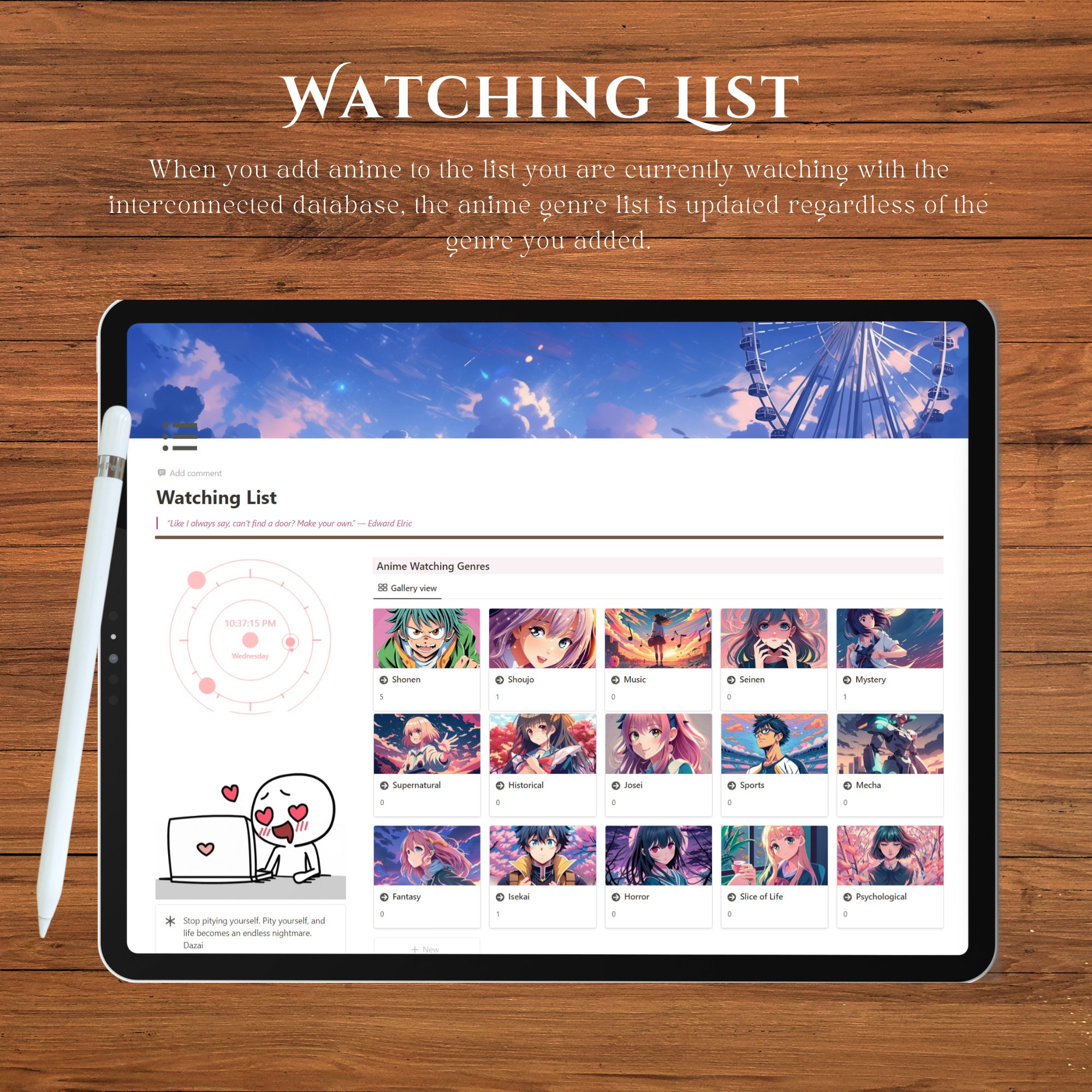 Anime Tracker Notion Template,cute Anime Watching Journal Template ...