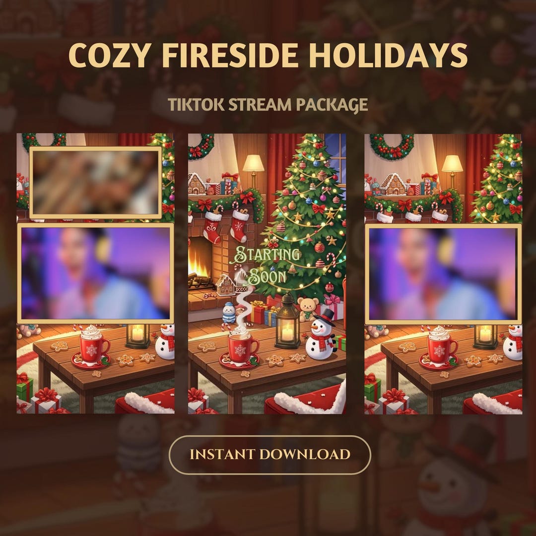 Cozy Fireside Holidays Tiktok Live Overlay Package: Christmas Fireplace ...