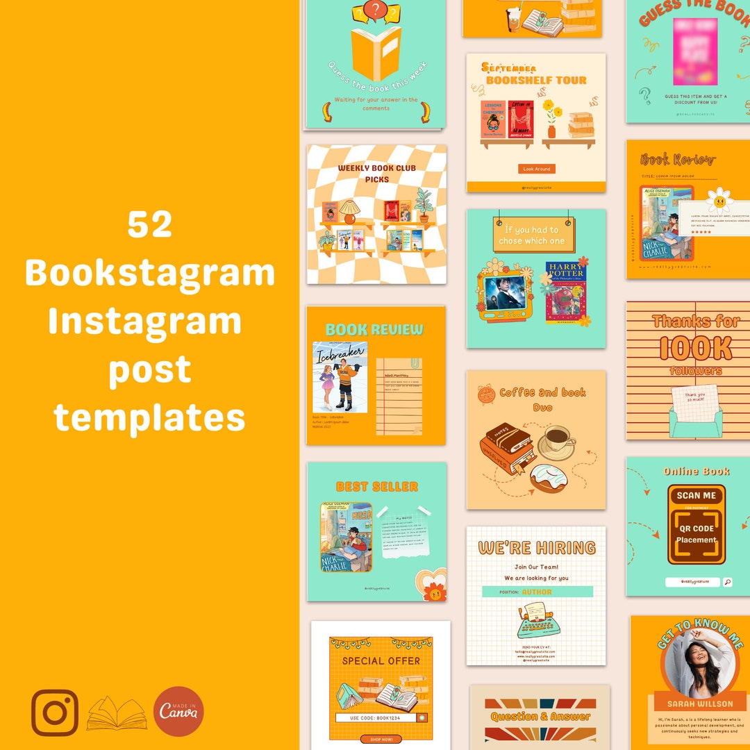 Bright Retro Bookstagram Instagram Post Template,cute Bookish for ...